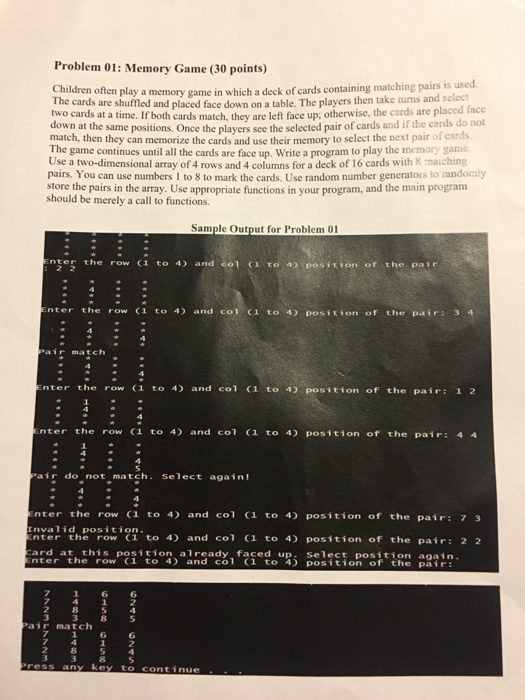 Solved Problem 01: Memory Game (30 points) Children often | Chegg.com