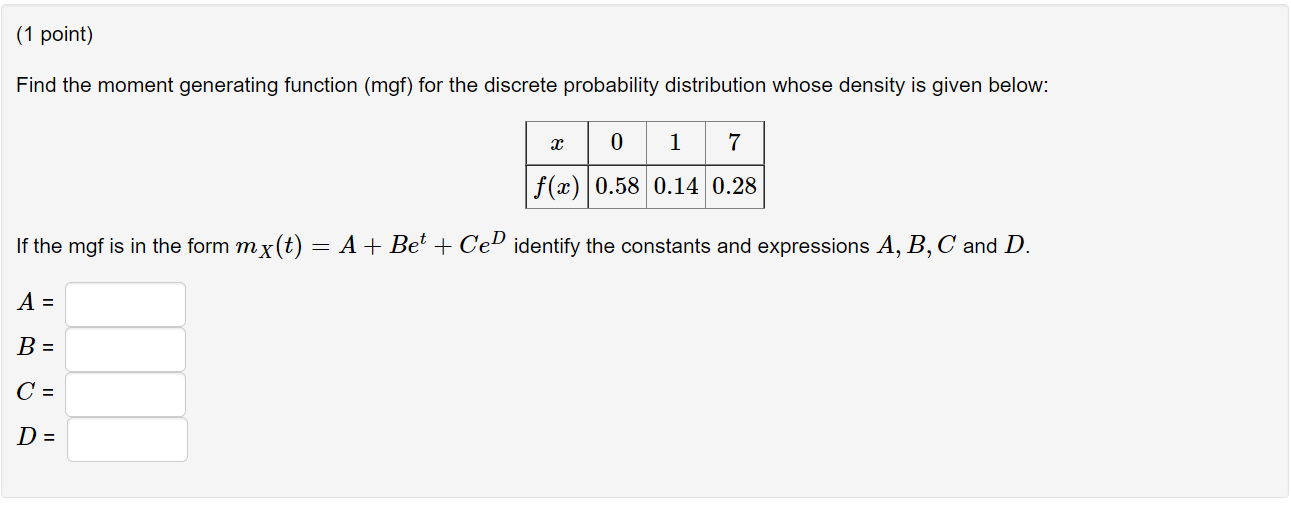 Solved 1 Point Find The Moment Generating Function Mgf