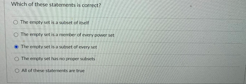 Solved Which of these statements is correct? O The empty set | Chegg.com