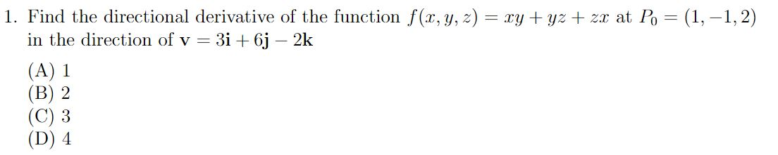 Solved 1. Find the directional derivative of the function | Chegg.com