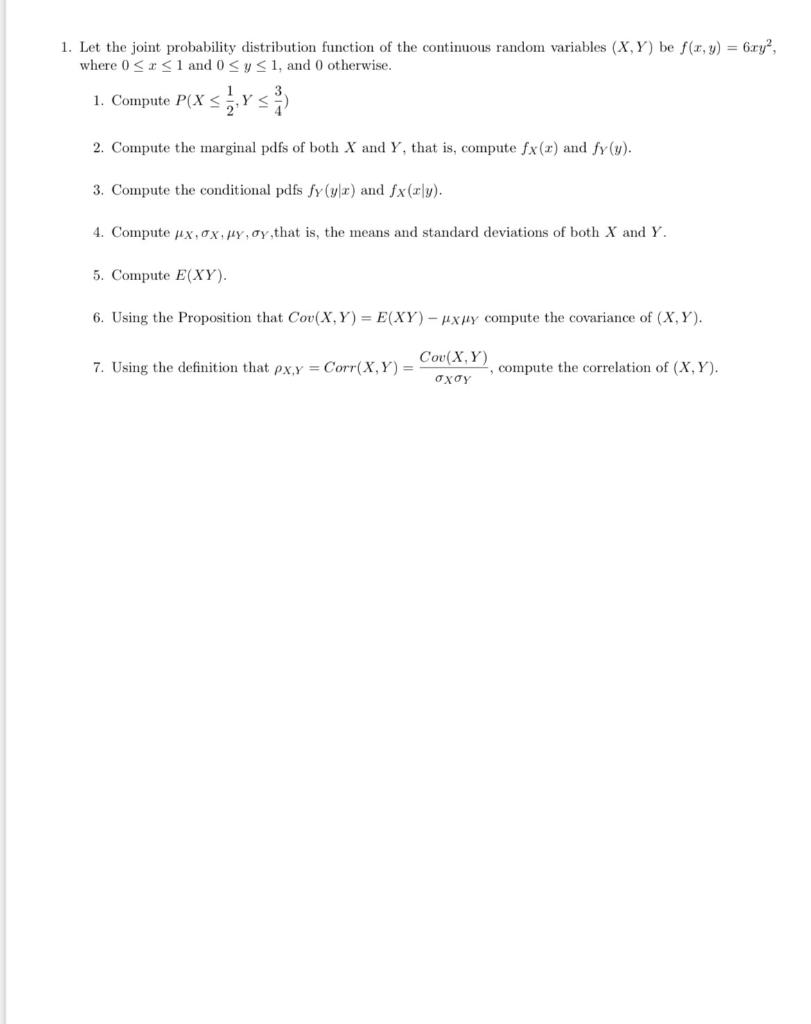 Solved 1. Let the joint probability distribution function of | Chegg.com