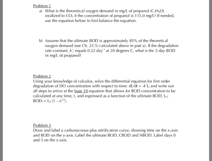 Problem 1 a) What is the theoretical oxygen demand in | Chegg.com