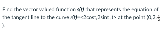 Solved Find the vector valued function s(t) that represents | Chegg.com