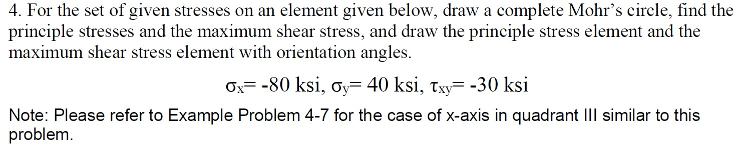 Solved 4. For the set of given stresses on an element given | Chegg.com