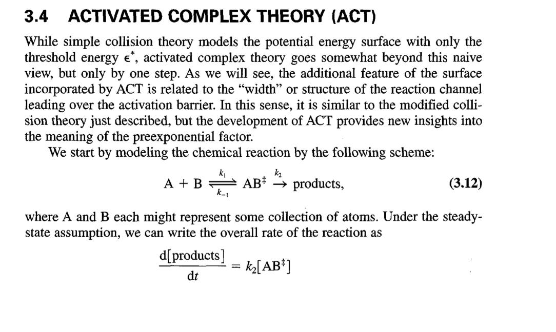 3.4 ACTIVATED COMPLEX THEORY (ACT) While simple | Chegg.com