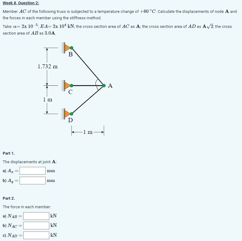Solved Week 8, ﻿Question 2:Member AC ﻿of the following truss | Chegg.com