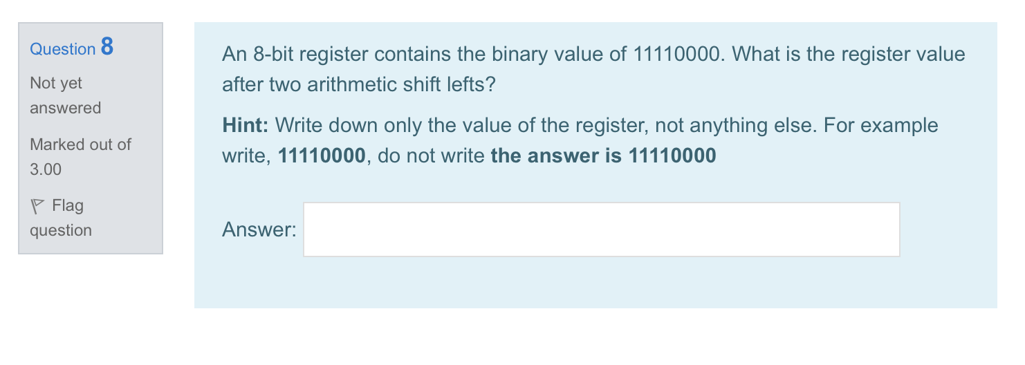 Solved Question 8 An 8-bit register contains the binary | Chegg.com