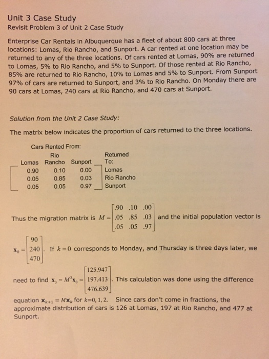 Solved Unit 3 Case Study Revisit Problem 3 of Unit 2 Case | Chegg.com