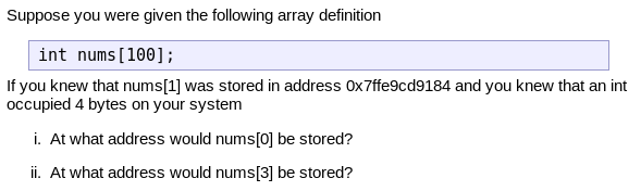 Solved Suppose you were given the following array definition | Chegg.com