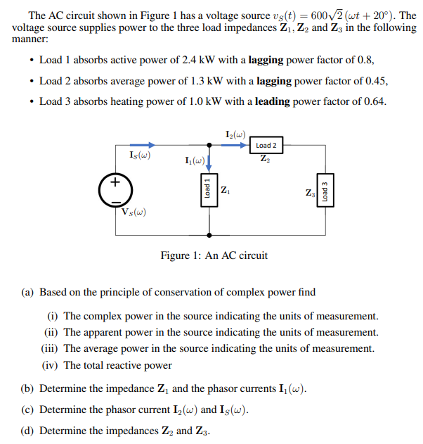 Solved The AC ﻿circuit shown in ﻿Figure 1 ﻿has a voltage | Chegg.com