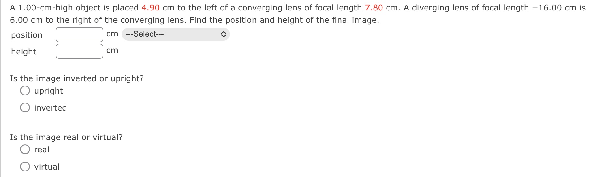Solved A 1.00-cm-high object is placed 4.90 cm to the left | Chegg.com