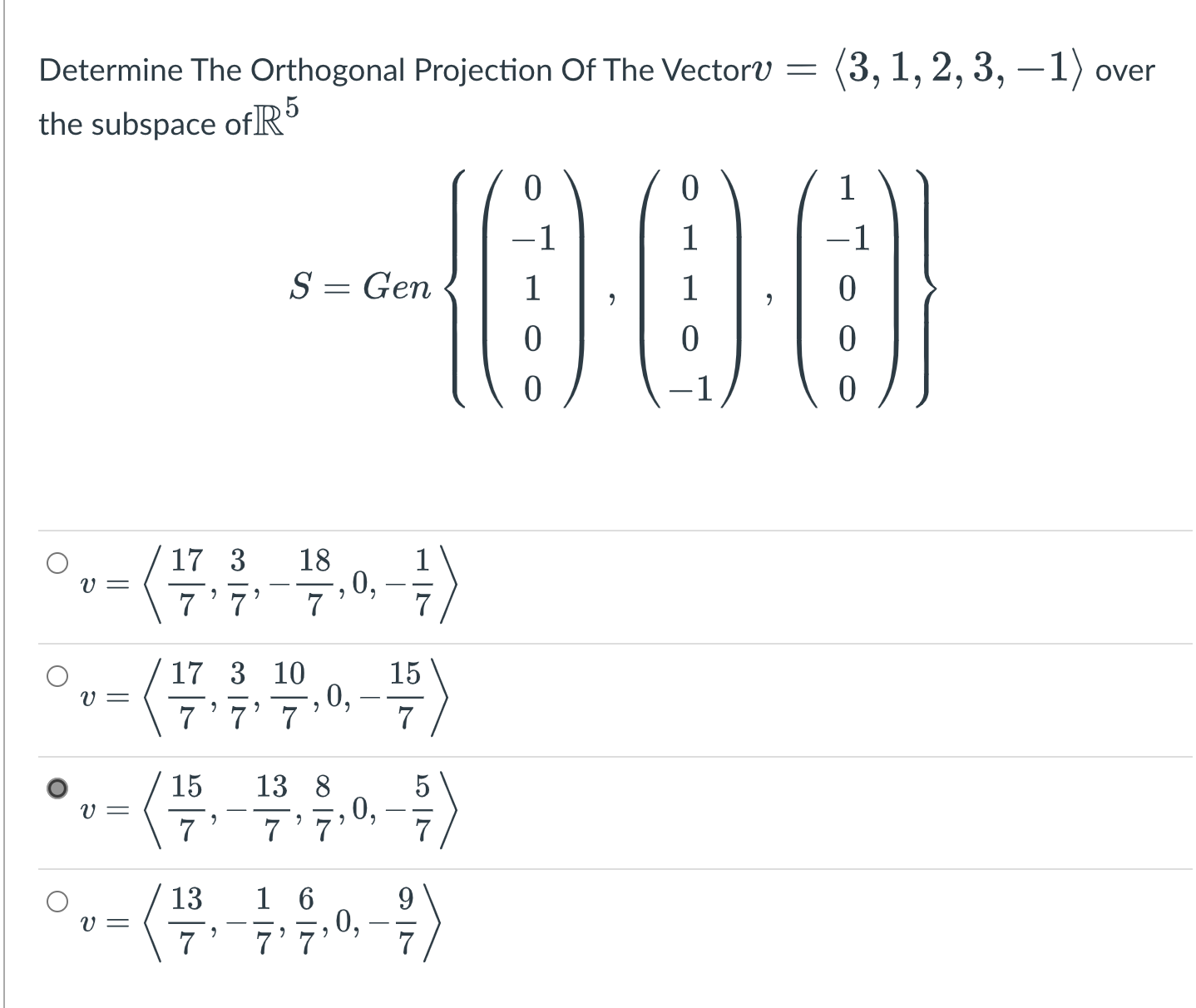 Solved Determine The Orthogonal Projection Of The Vector | Chegg.com