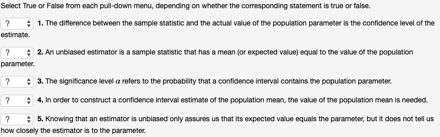 Solved Select True or False from each pull-down menu, | Chegg.com