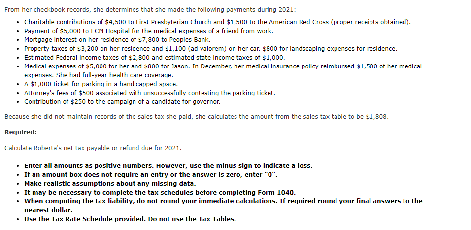 Solved Note: This problem is for the 2021 tax year. Roberta | Chegg.com