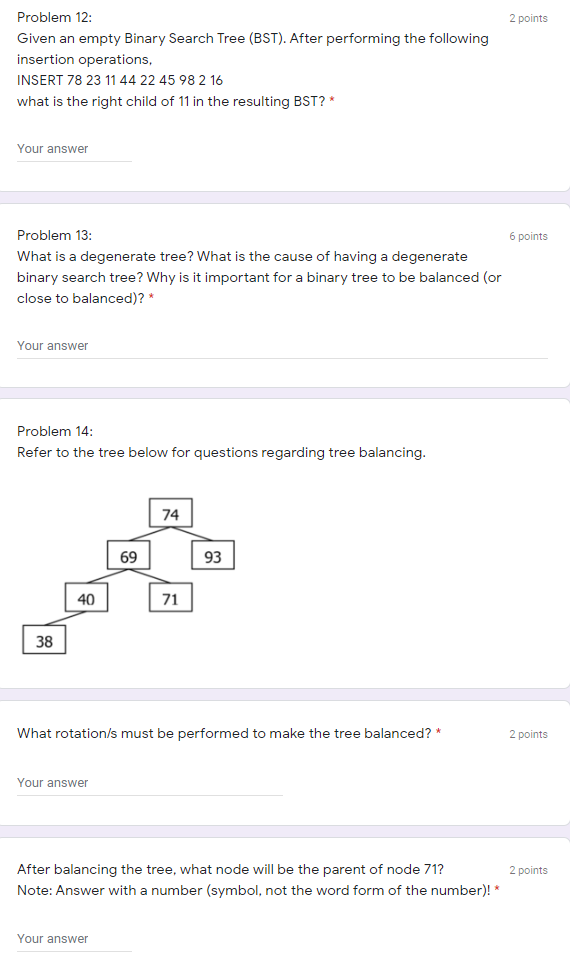 Solved 2 points Problem 12: Given an empty Binary Search | Chegg.com