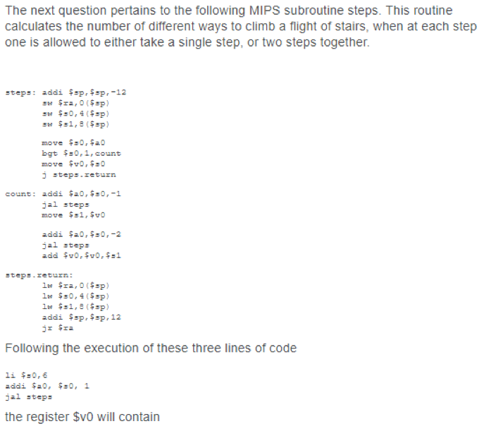 The next question pertains to the following MIPS | Chegg.com