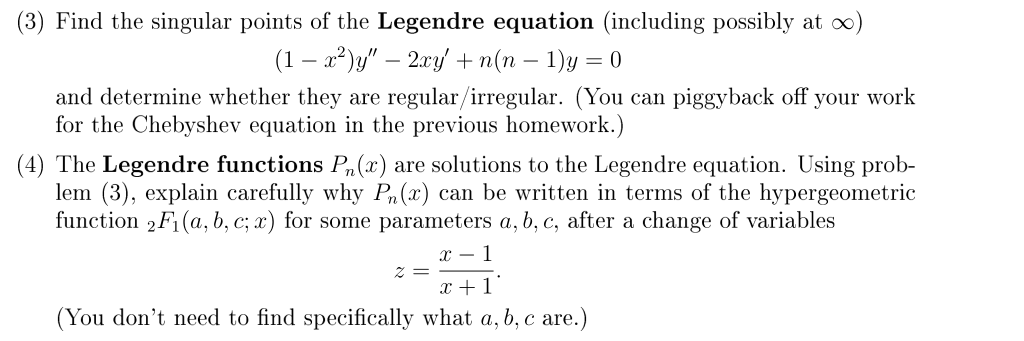 Solved (3) Find the singular points of the Legendre equation | Chegg.com