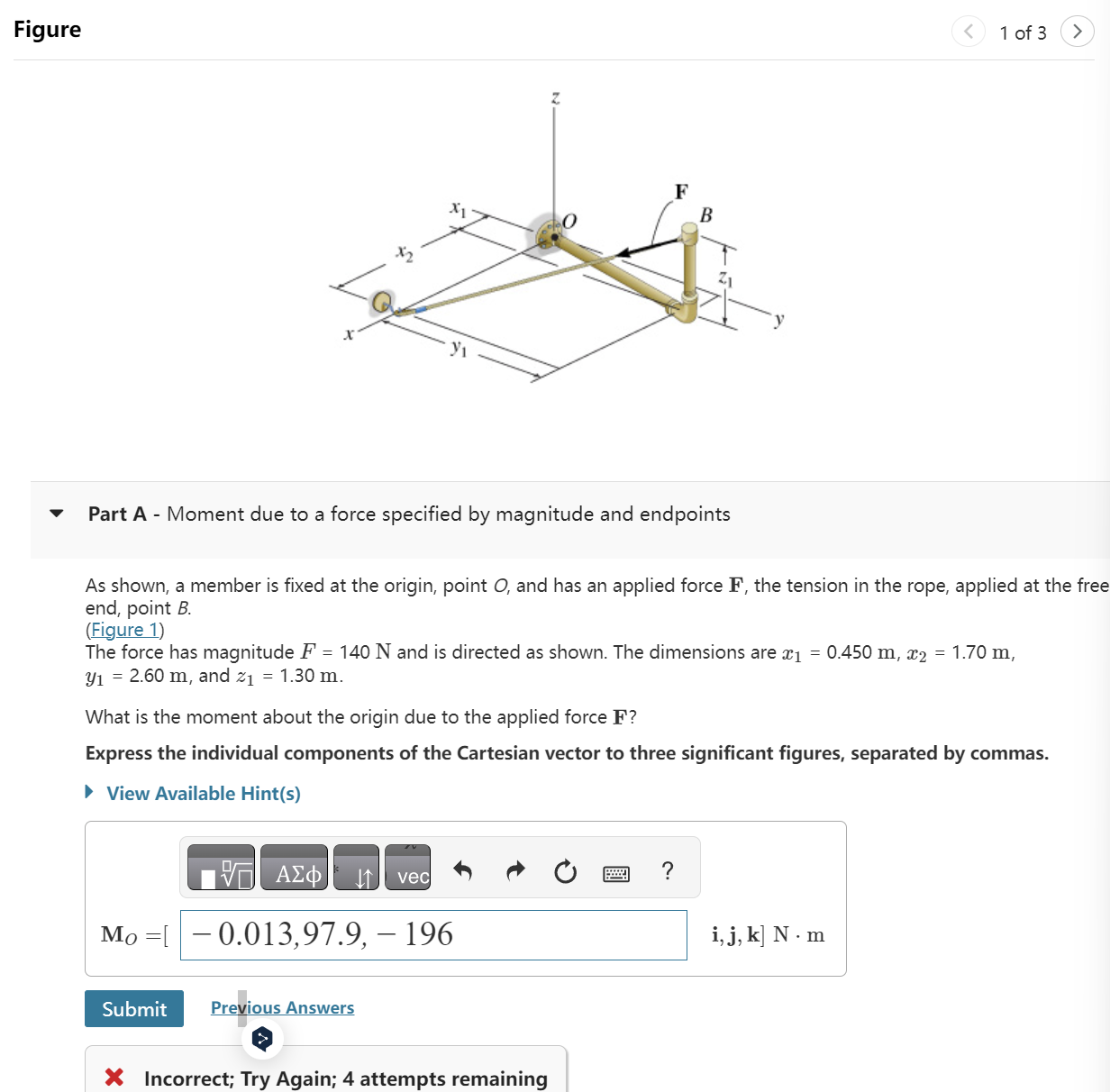 Solved Part A - Moment due to a force specified by magnitude | Chegg.com