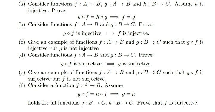Solved (a) Consider functions f : A + B, 9: A + B and h: B → | Chegg.com