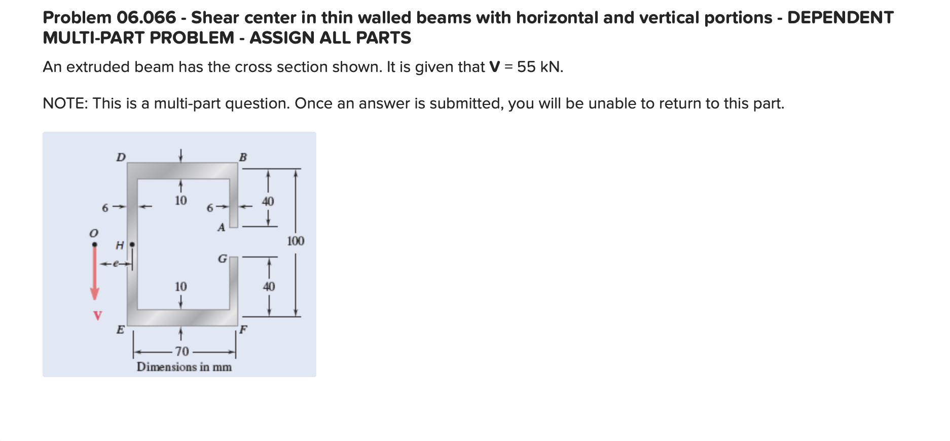 Solved Problem 06.066 - Shear center in thin walled beams | Chegg.com