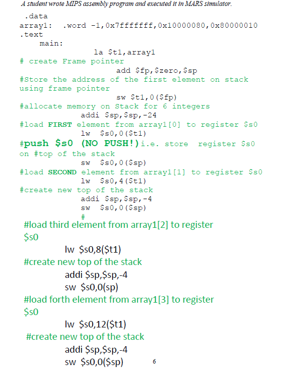 A student wrote MIPS assembly program and executed it | Chegg.com