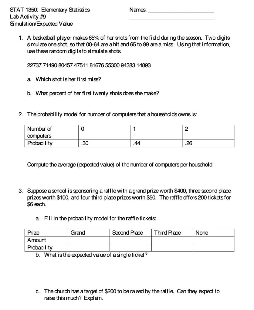 Solved STAT 1350: Elementary Statistics Lab Activity | Chegg.com