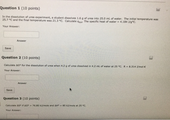 Solved Question 1 (10 points) the dissolution of urea | Chegg.com