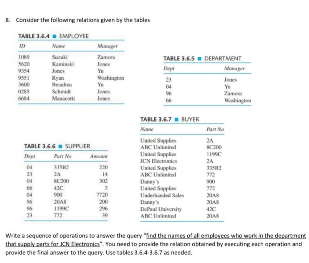 Solved 8 Consider The Following Relations Given By The 
