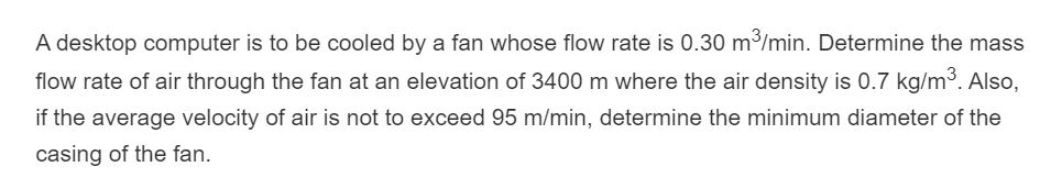 Solved A desktop computer is to be cooled by a fan whose | Chegg.com
