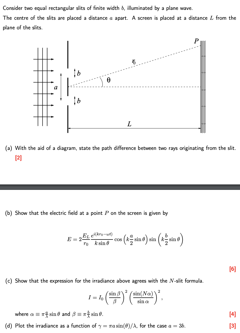 Solved Consider two equal rectangular slits of finite width | Chegg.com