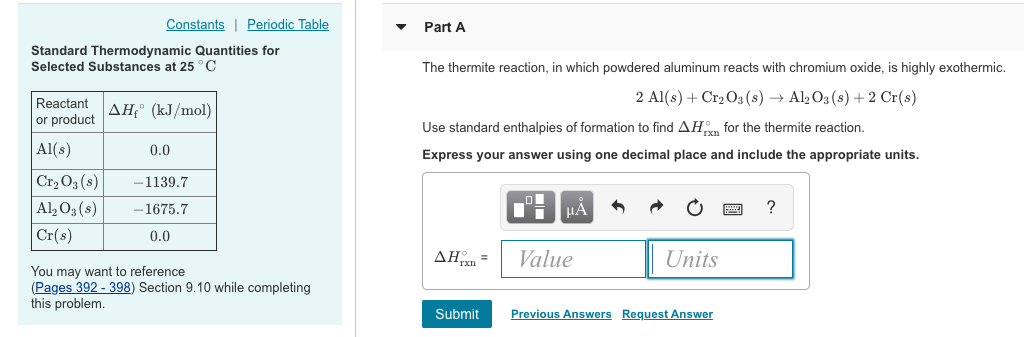 Solved an Part A Standard Thermodynamic Quantities for | Chegg.com