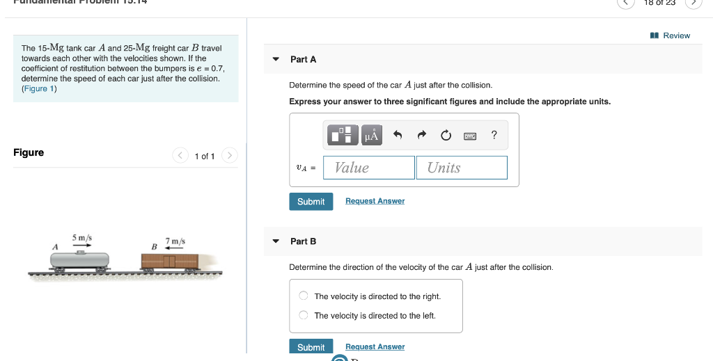 Solved Review The 15-Mg tank car A and 25-Mg freight car B | Chegg.com