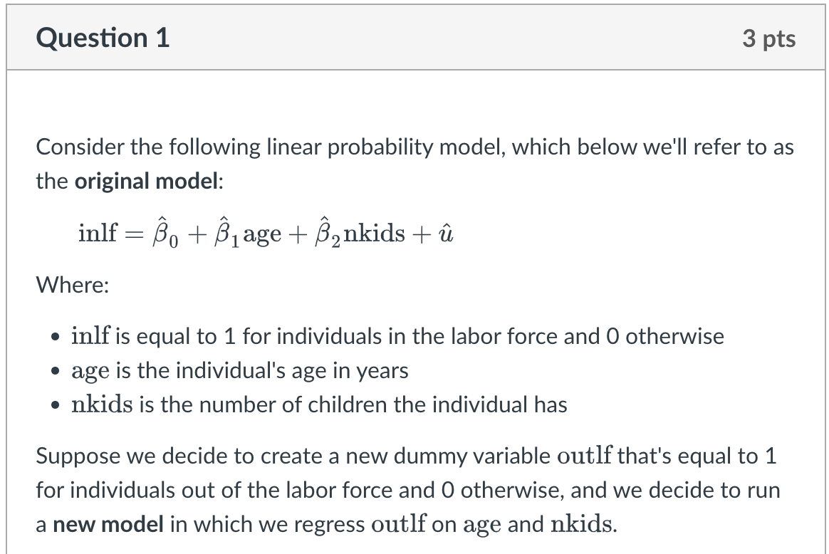 [Solved]: Consider the following linear probability model,