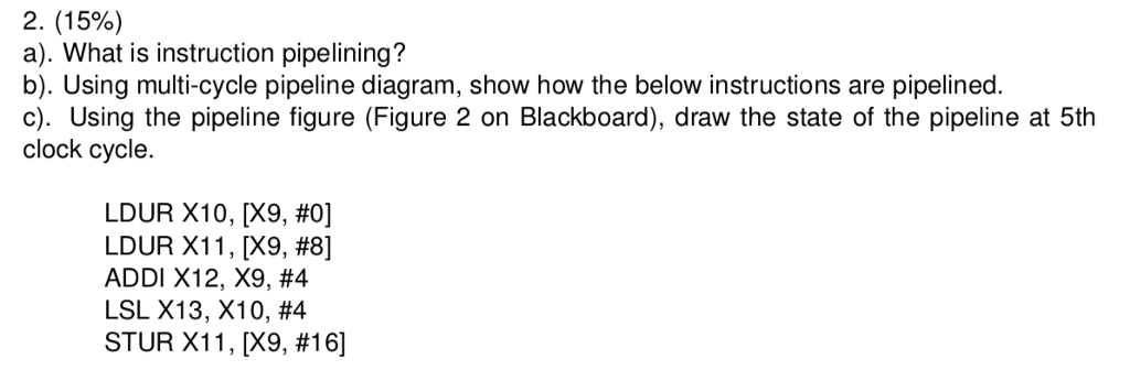 Solved 2. (15%) a). What is instruction pipelining? b). | Chegg.com