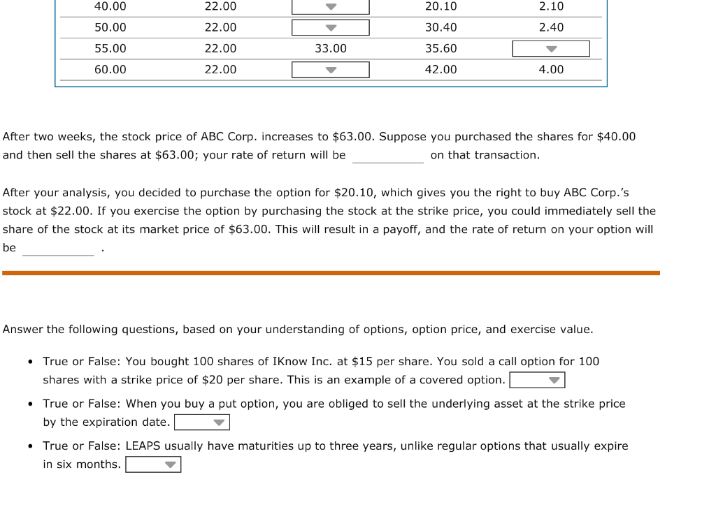Solved 2. Exercise value and option price Aa Aa The value | Chegg.com