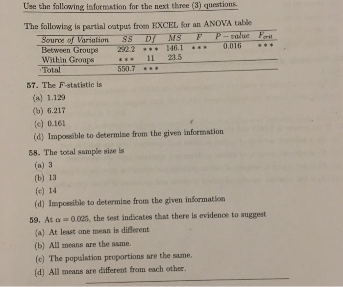 Solved Use the following information for the next three (3) | Chegg.com