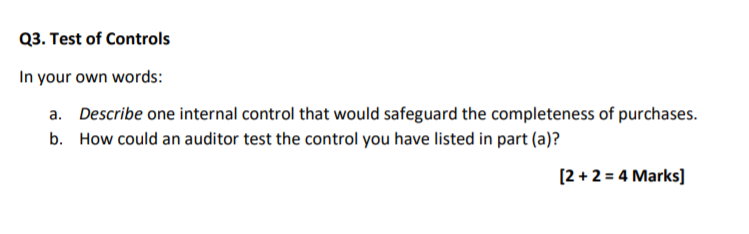 Solved Q3. Test of Controls In your own words: a. Describe | Chegg.com