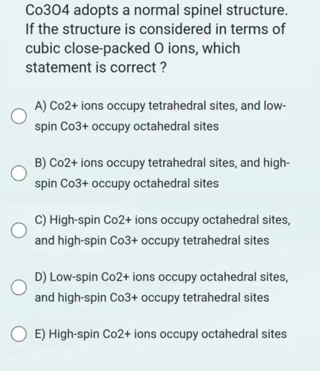 Solved Co304 adopts a normal spinel structure. If the | Chegg.com