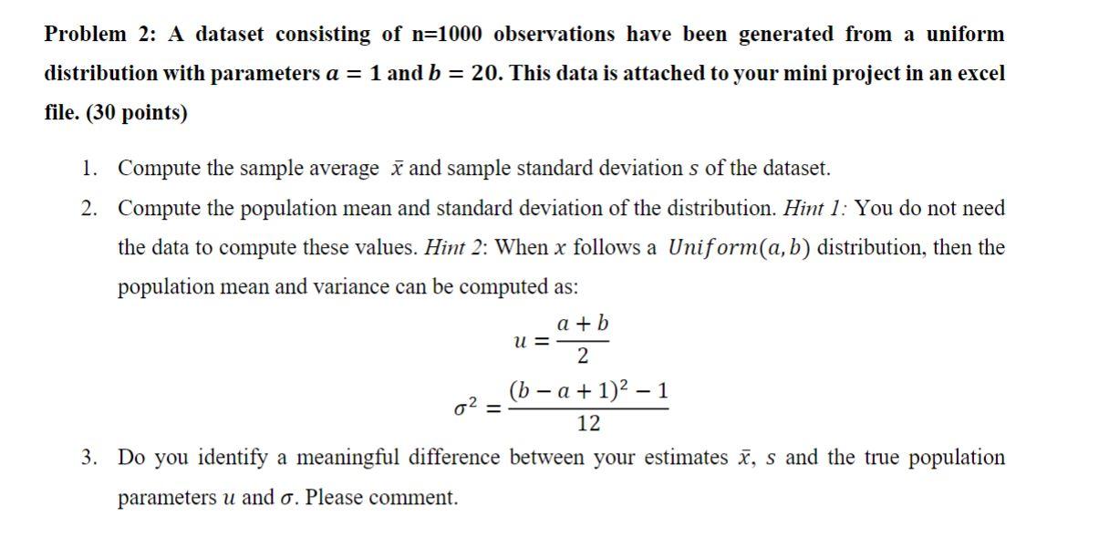 Solved Problem 2: A dataset consisting of n=1000 | Chegg.com