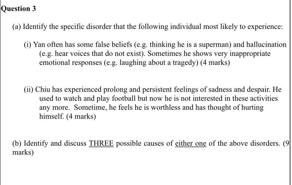 Solved Question 3 (a) Identify the specific disorder that | Chegg.com