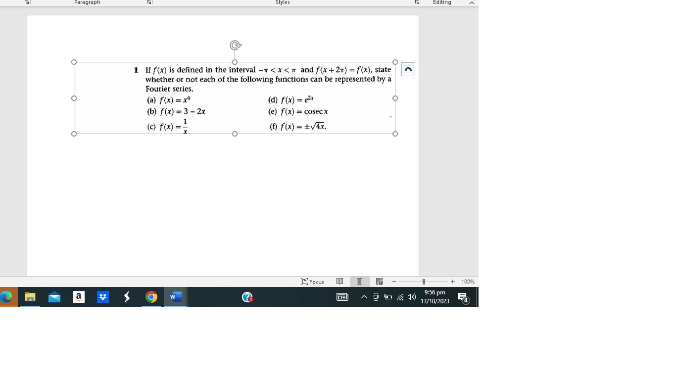 Solved 1 If f(x) is defined in the interval −π | Chegg.com