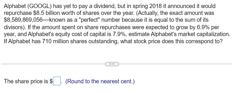 Solved Alphabet (GOOGL) has yet to pay a dividend, but in | Chegg.com