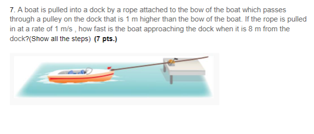Solved 7. A boat is pulled into a dock by a rope attached to | Chegg.com