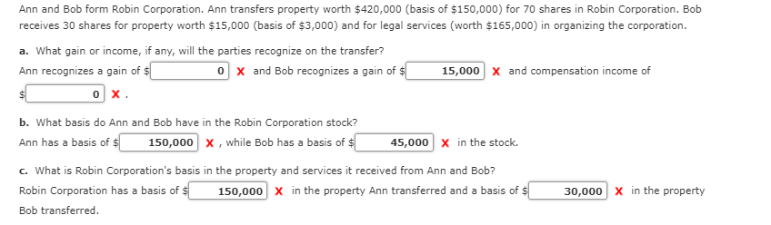 Ann and Bob form Robin Corporation. Ann transfers | Chegg.com