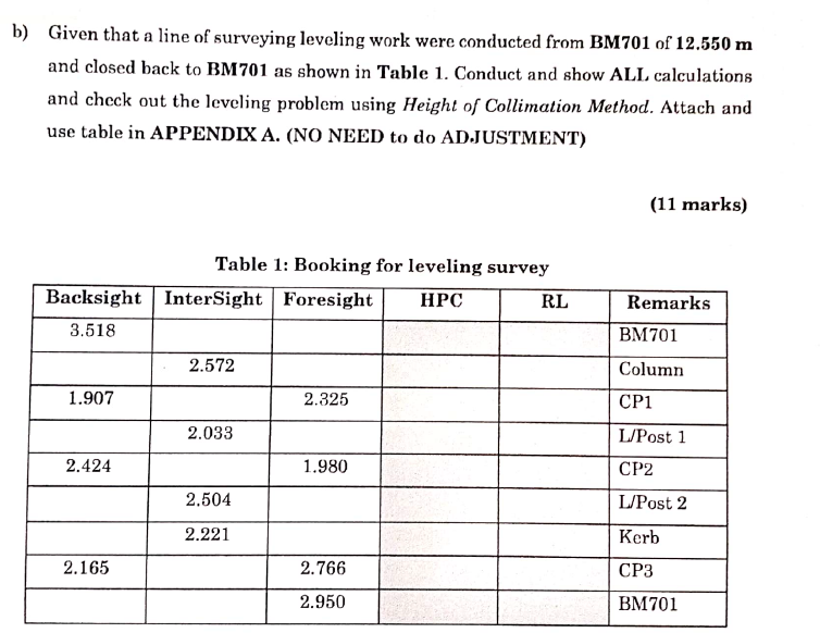 Solved b) Given that a line of surveying leveling work were | Chegg.com