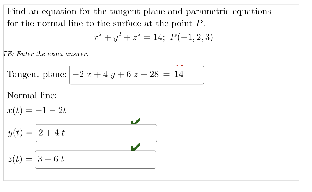 Solved Find an equation for the tangent plane and parametric | Chegg.com