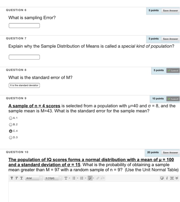 Solved Question6 5 Points Save Answer What Is Sampling 