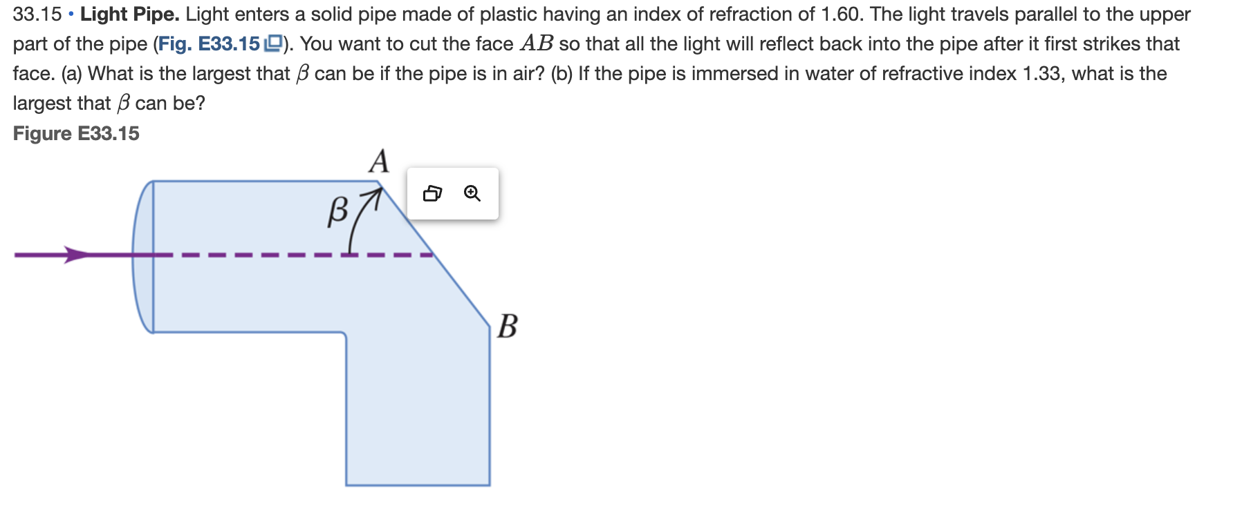 Solved 33.15 - Light Pipe. Light enters a solid pipe made of | Chegg.com
