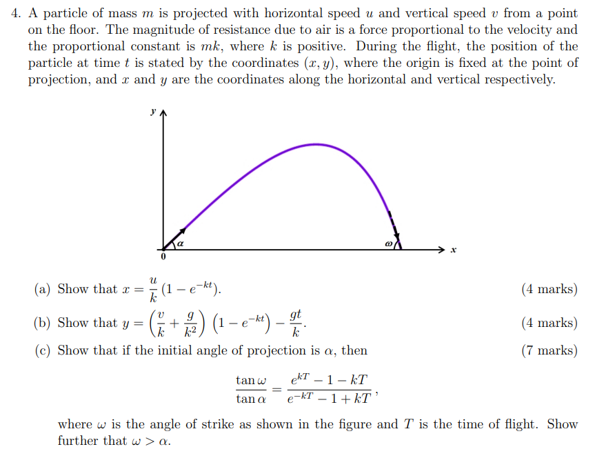 Solved A particle of mass m ﻿is projected with horizontal | Chegg.com