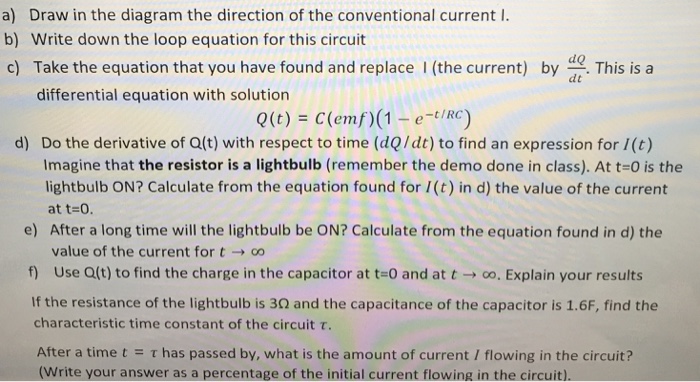 Solved Consider the following RC circuit studied in class: | Chegg.com